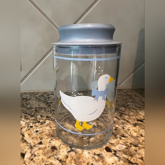 Kitchen | Vintage Blue Bow Ribbon Country Goose Glass Canister | Poshmark